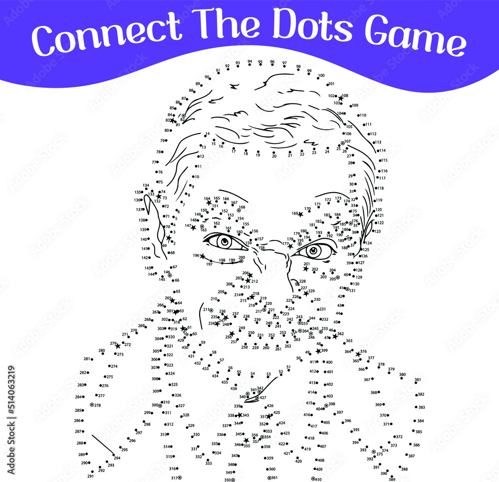 connect the dots, draw game, kids puzzle work sheet, famous people ...