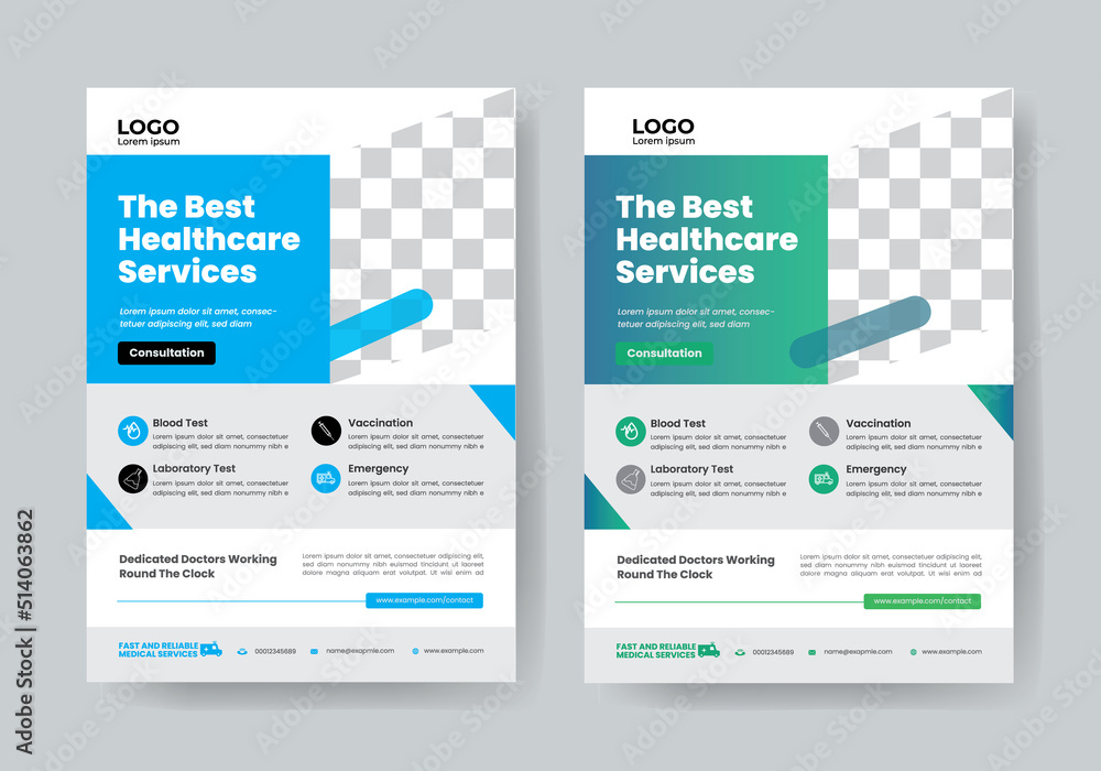 Medical flyer template design set magenta, advertise, marketing ...
