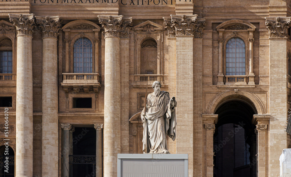 Front view of renaissance sculpture of Apostle Paul with a sword in ...