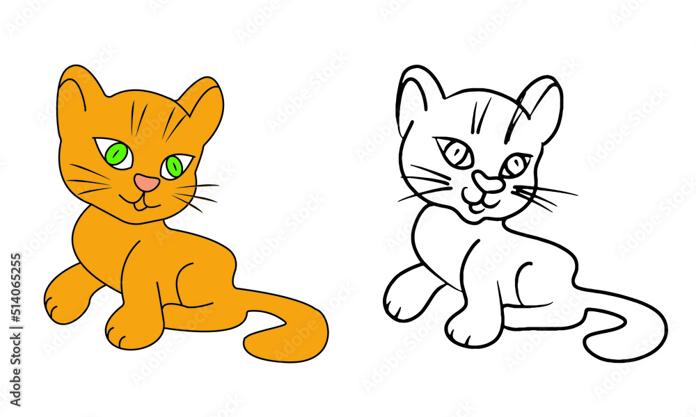 Educational game and paint Cute Cartoon Cat. Outline drawing kids ...