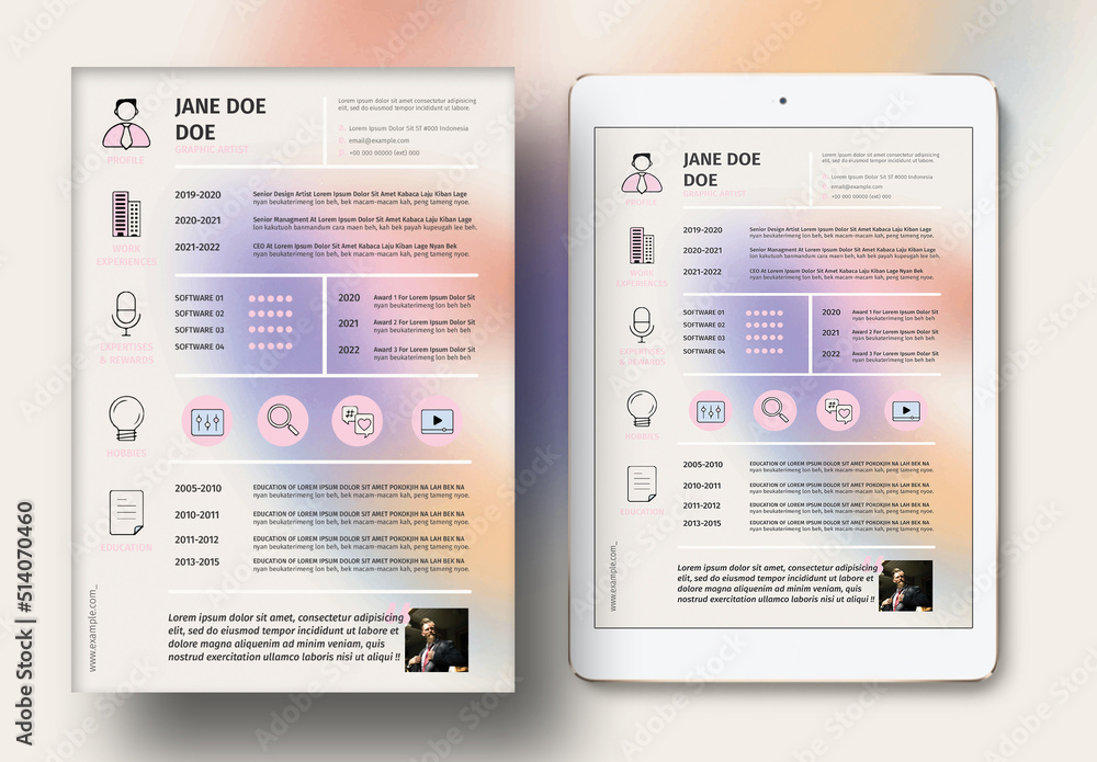 Gradient Resume Layout Stock Template | Adobe Stock