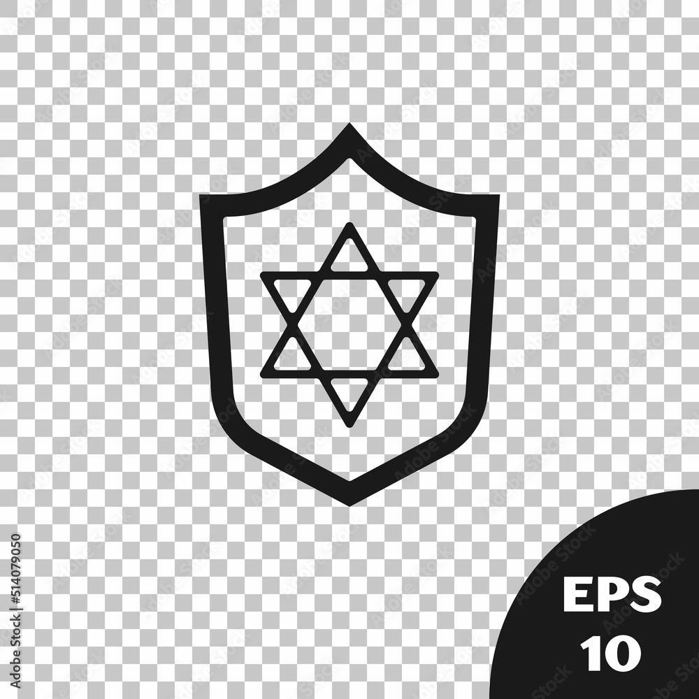 Black Shield with Star of David icon isolated on transparent background ...