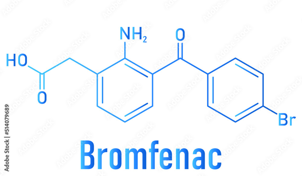 Skeletal formula of Bromfenac NSAID eye drop drug molecule. Stock ...
