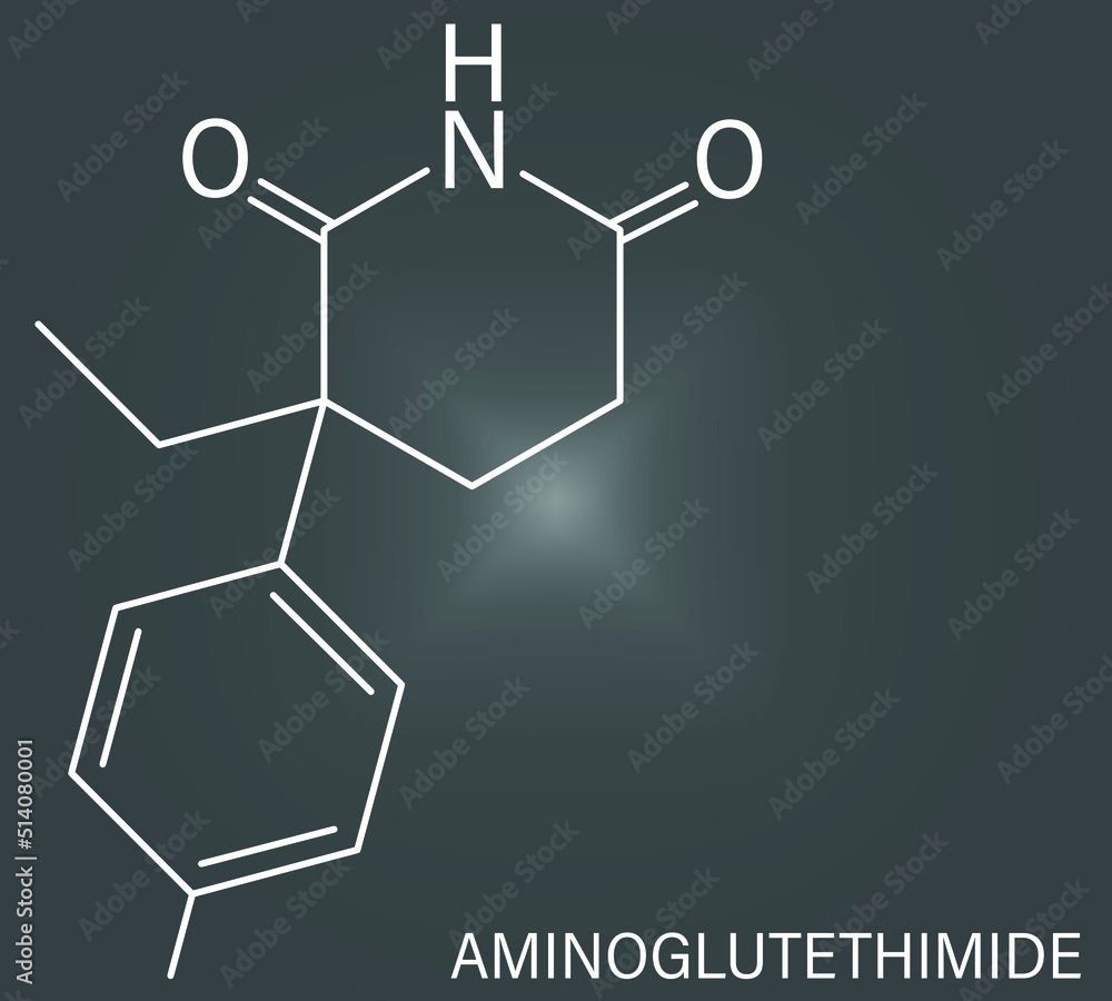 Skeletal formula of Aminoglutethimide anti-steroid drug molecule. Used ...