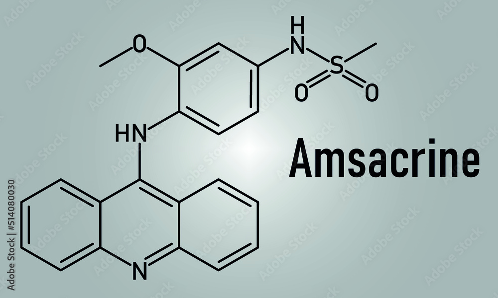 Skeletal formula of Amsacrine cancer drug molecule. DNA intercalating ...