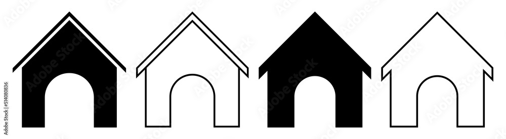 Dog house icon set. Silhouette and outline collection pet home. Vector ...