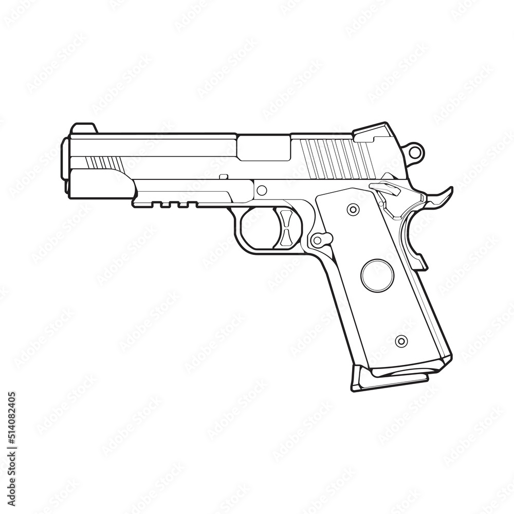 Firearms line art style, Shooting gun, Weapon illustration, Vector Line ...