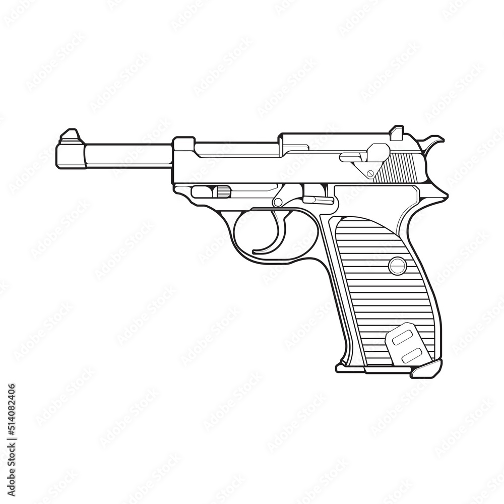 Firearms line art style, Shooting gun, Weapon illustration, Vector Line ...