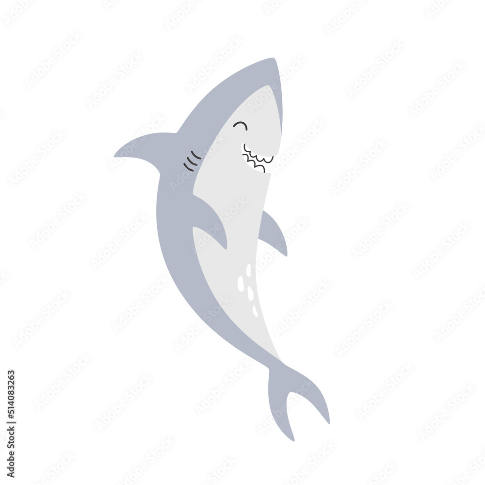 Cute baby shark is isolated on a white background. Simple vector ...