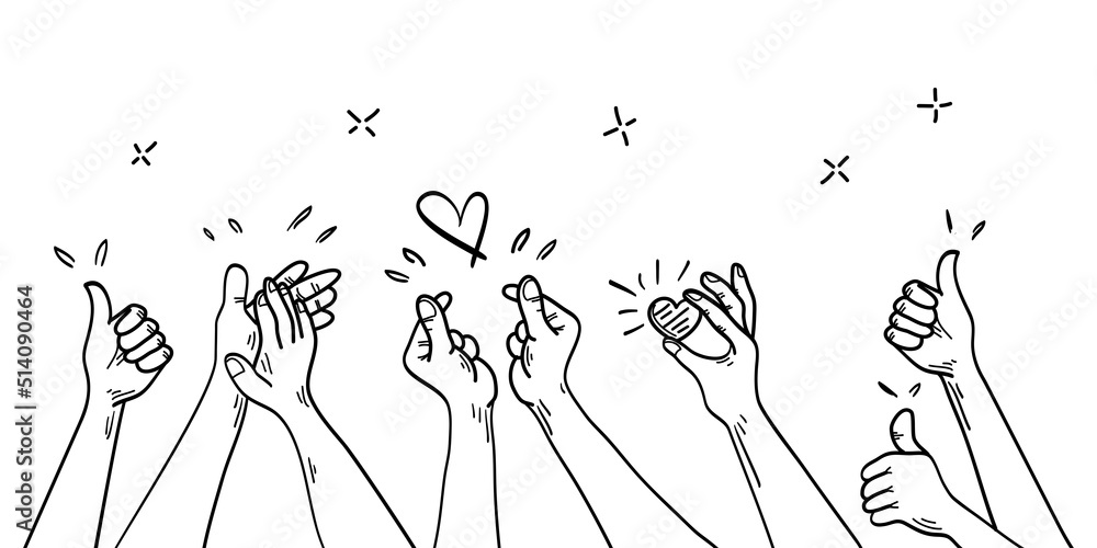 Doodle hands up. hands clapping. Concept of charity and donation. Give ...