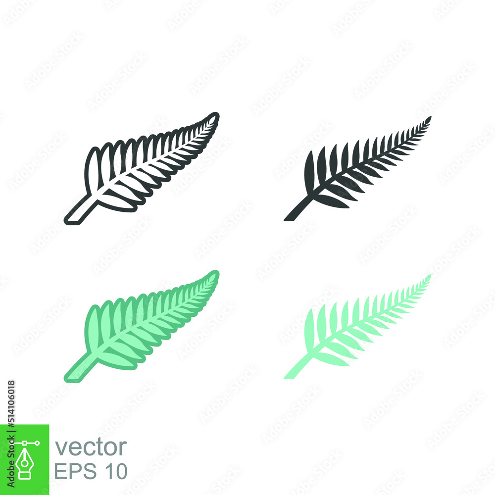 Fern icon in different style. Color, outline, solid. Leaf, logo, nz ...