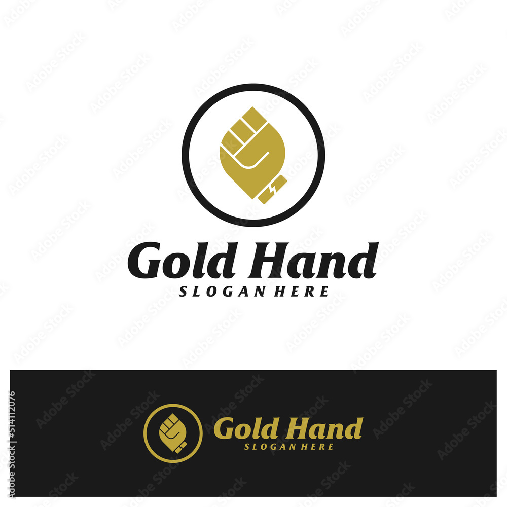 Gold Hand Logo Design Template. Clench Hand logo concept vector ...