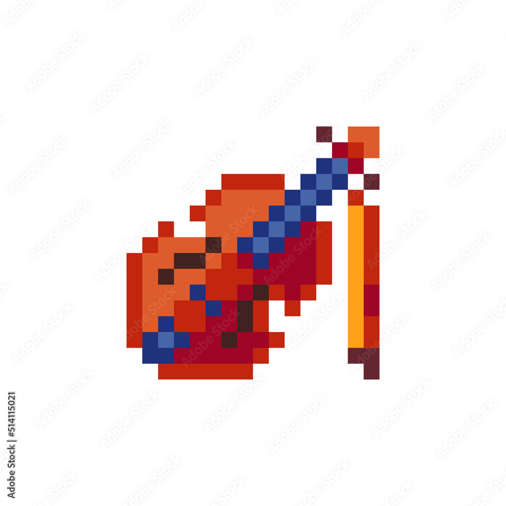 Violin musical instrument pixel art icon. Isolated vector illustration ...