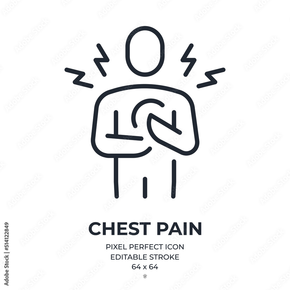Chest pain and heart attack concept editable stroke outline icon ...