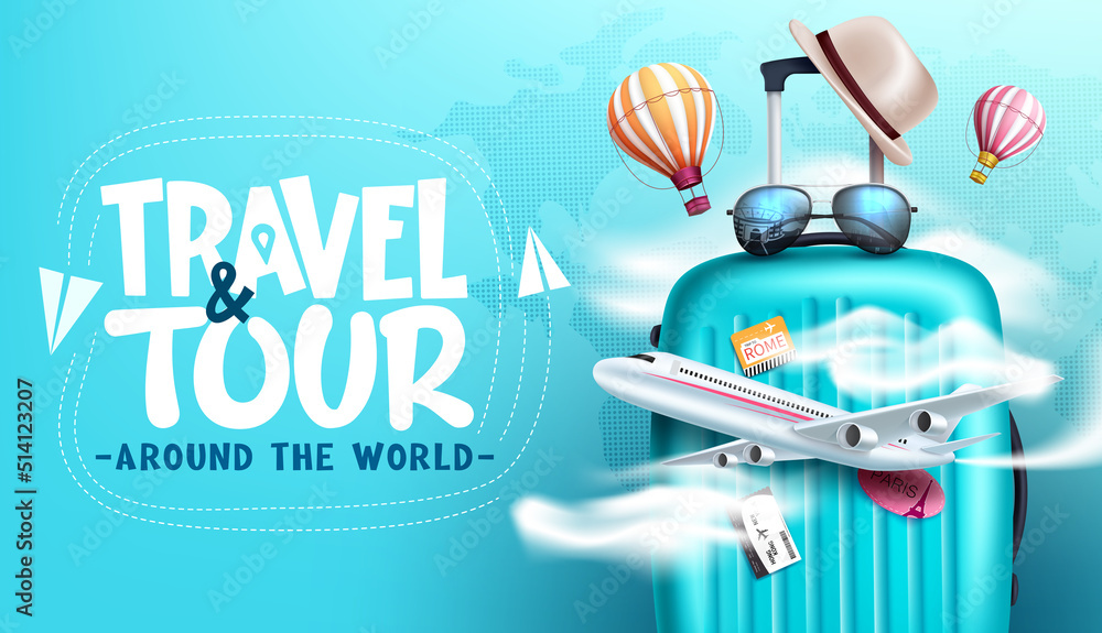 Travel worldwide vector background design. Travel and tour typography ...