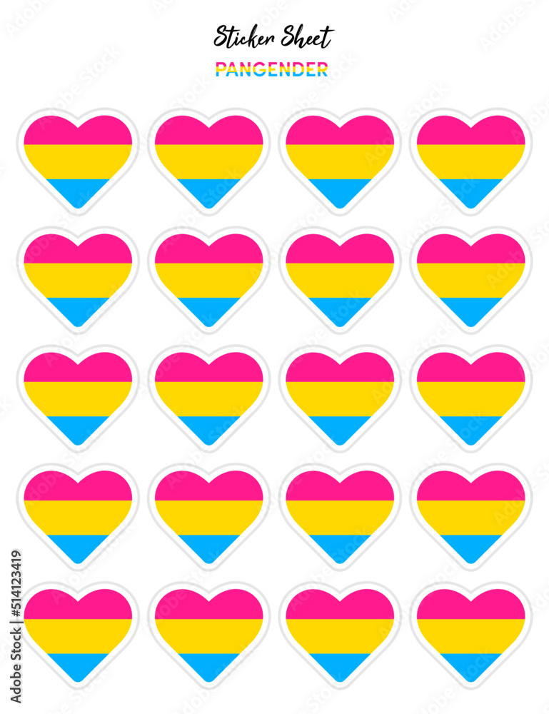 Set of pride flat design, pangender flags in the shape of a hearts ...