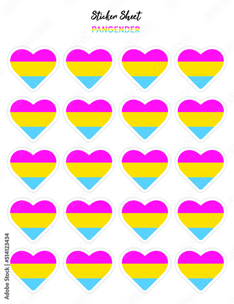 Set of pride flat design, pangender flags in the shape of a hearts ...