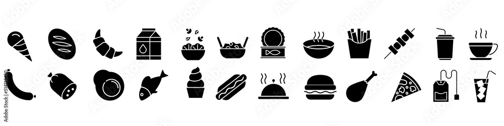 Food icon vector set. grocery illustration sign collection. fast food ...