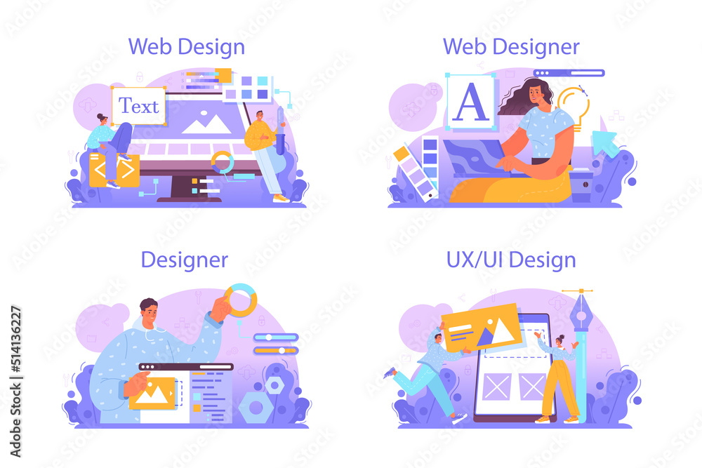 Web designer concept set. Interface and content design and development ...