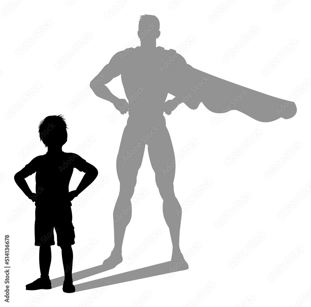 Superhero Child Kid With Super Hero Shadow Stock Vector | Adobe Stock