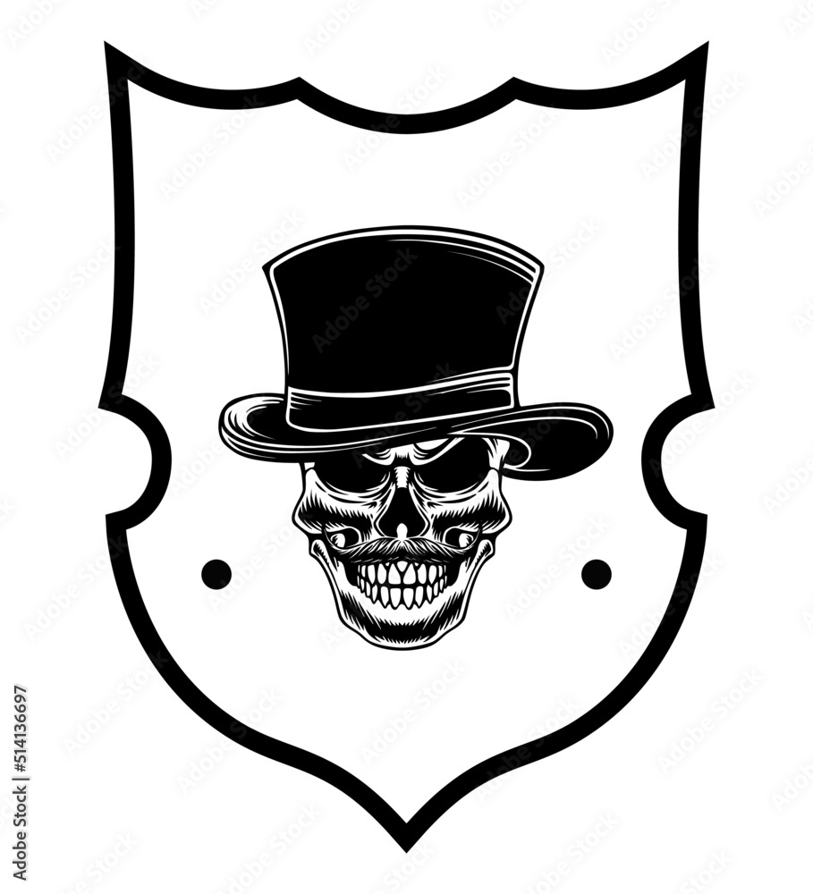 Skull mafia gangster badge design vintage vector logo illustration ...