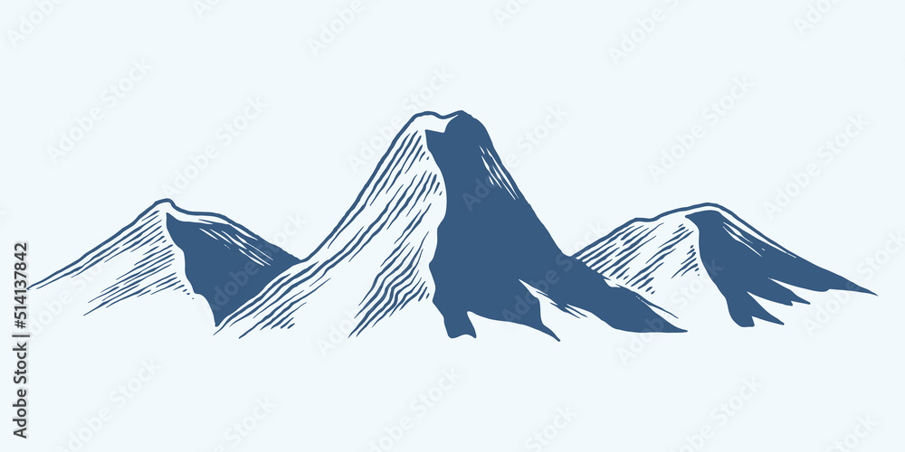 Three Hand drawing mountain hill plateau sketch illustration isolated ...