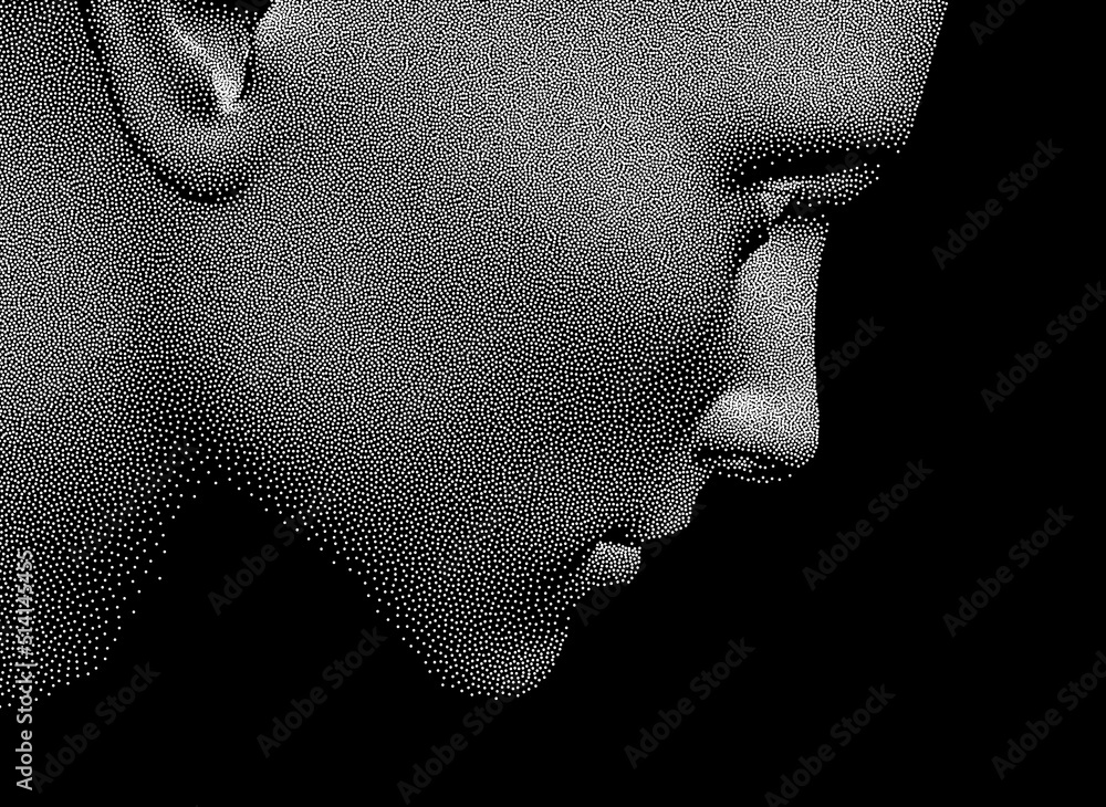 Abstract man head made from dots. Side view of dotted face background ...