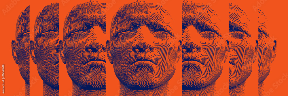 Reflection of man looking away in mirrors. Concept of psychological and ...