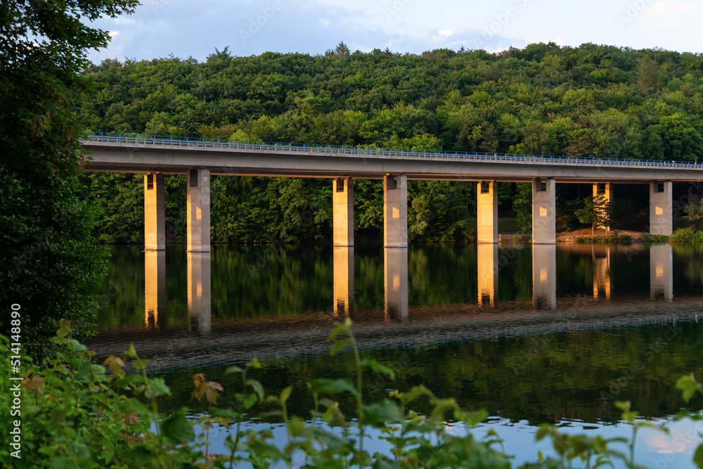 Concrete bridge spanning over “Seilersee“ in Iserlohn Sauerland Germany ...
