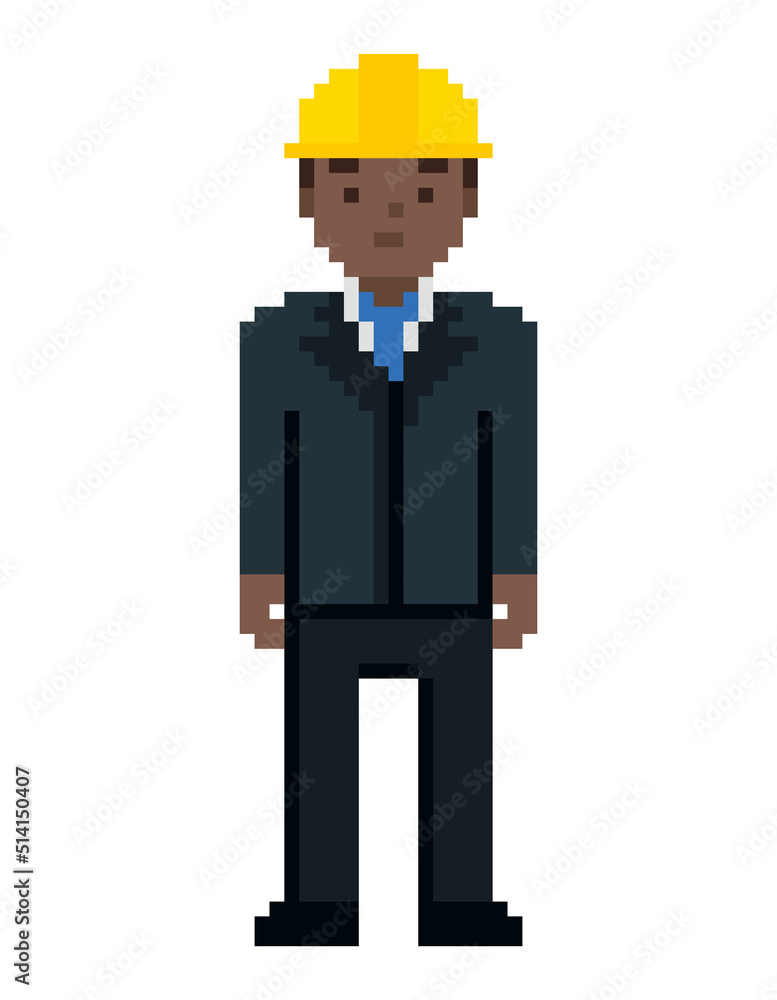 Architect avatar job and profession. Pixel vector illustration. Icon ...