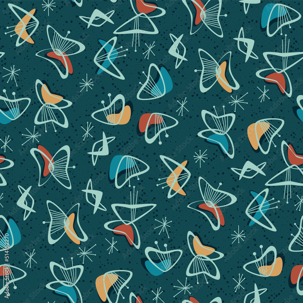 Atomic age fifties fabric wallpaper vintage vector seamless pattern ...