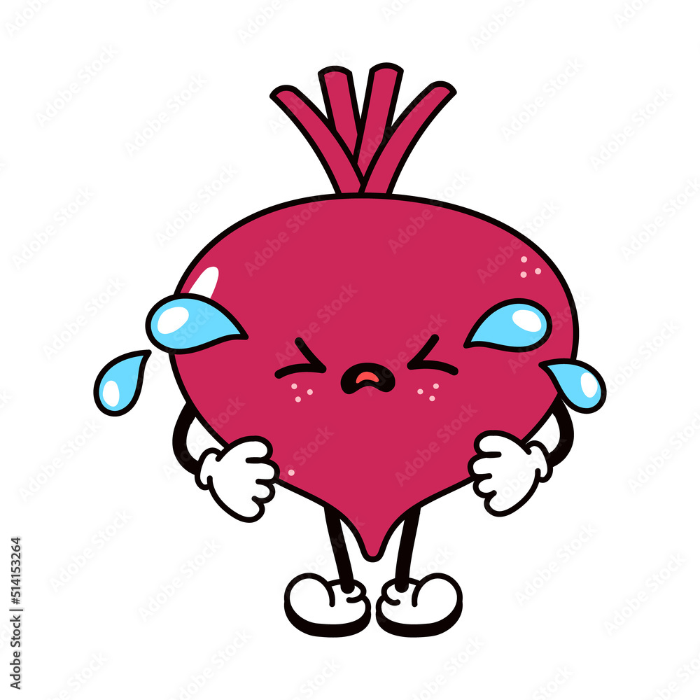 Cute funny crying sad beet character. Vector hand drawn traditional ...