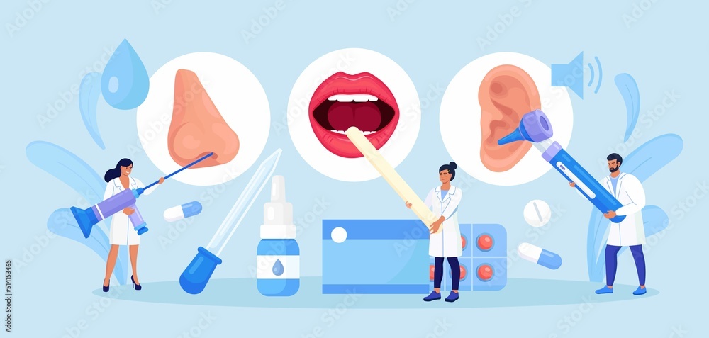 Otolaryngology concept. ENT doctor treating diseases of ear, nose ...