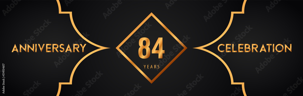 84th years anniversary logotype with gold line art deco background for ...