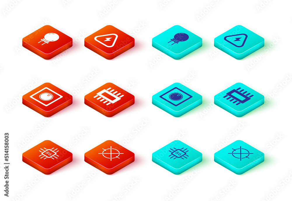 Set Processor With Microcircuits Cpu Electric Scheme Light Switch High Voltage And Light