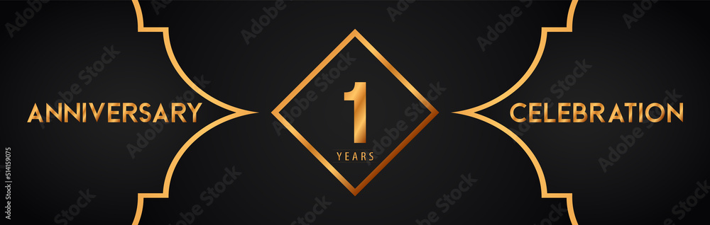 1st years anniversary logotype with gold line art deco background for ...