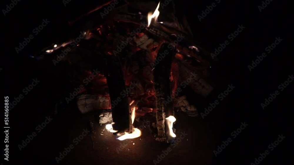 Glowing embers of bright red color, abstract background. Hot coals of a ...