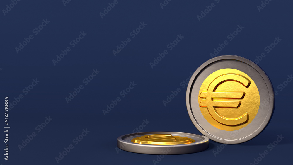 Gold and Silver European Union Euro Coin Icon Symbol in Blue Studio ...