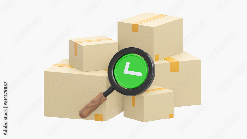 3D Tracking parcel in cardboard box. Order delivery confirmation. Track ...