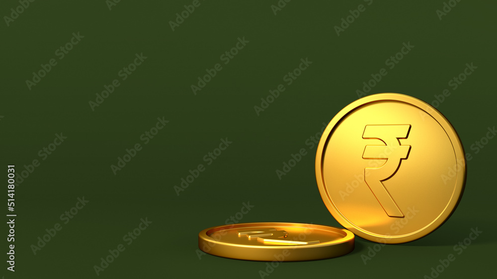 Gold India Rupee Coin Icon Symbol in Green Studio Scene, Isolated ...