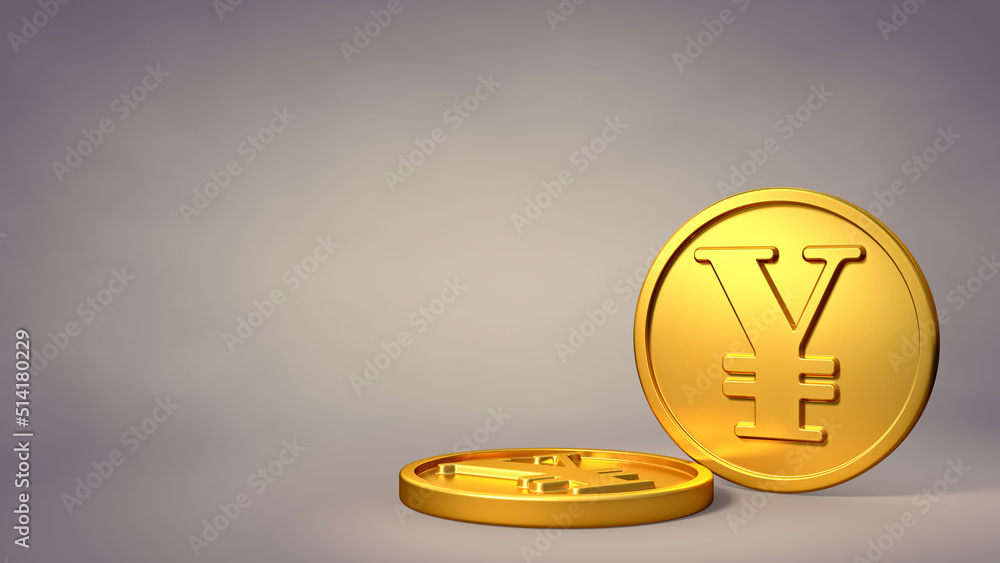 Gold Japan China Yen Yuan Coin Icon Symbol in Studio Scene, Isolated ...
