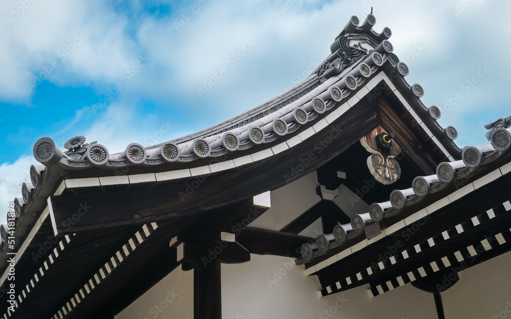 Detailed roof ornamentation, Kyoto's Imperial Palace, Japan. Historic ...