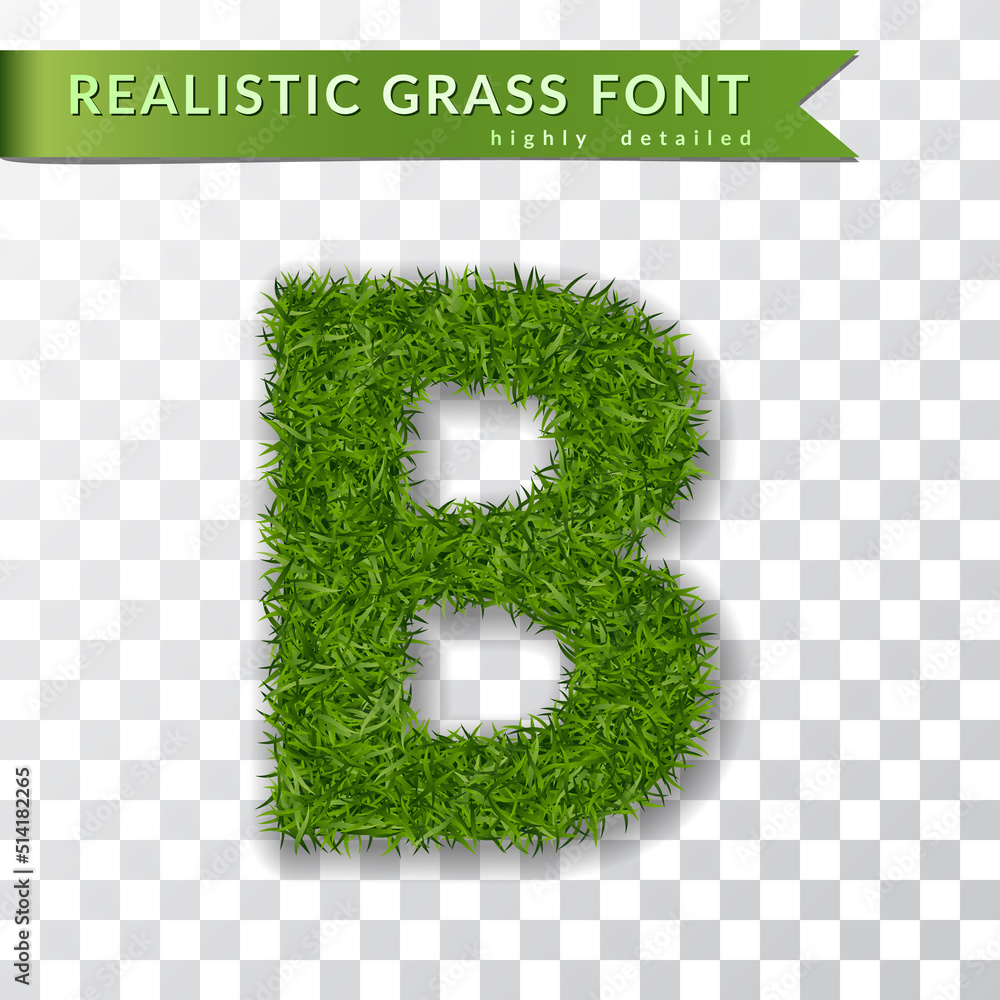 Grass letter B, alphabet 3D design. Capital letter text. Green font ...