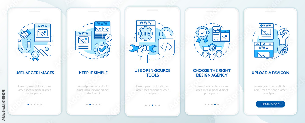 Creating professional website blue onboarding mobile app screen ...