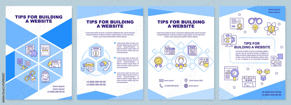 Tips for building website blue brochure template. Site plan. Leaflet ...