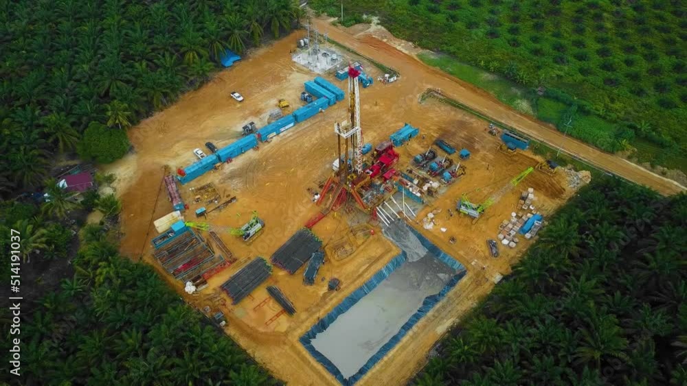 Cinematic Drone Shot of Onshore Drilling and Workover Rig structure and ...