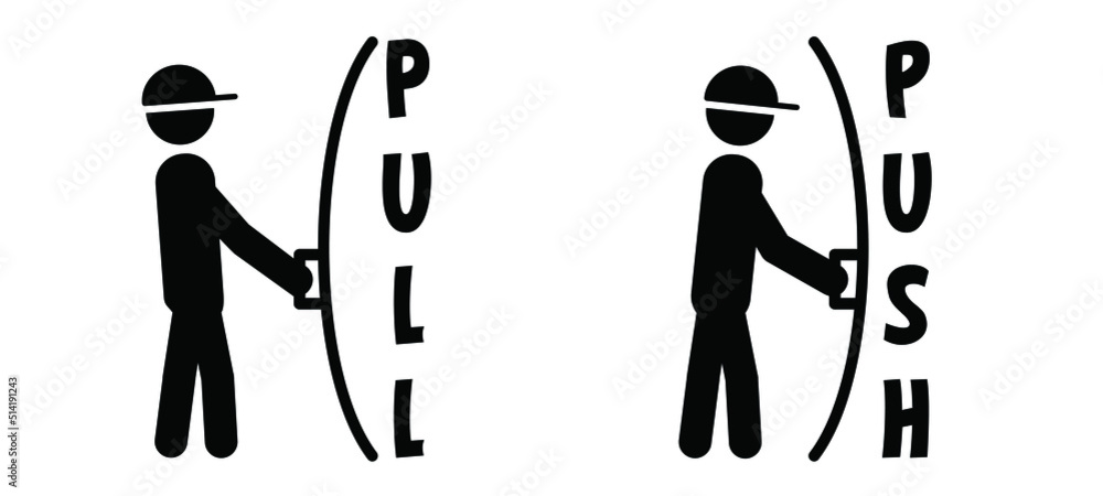 Push and pull door to open and exit icon or symbol, Stickman, stick ...