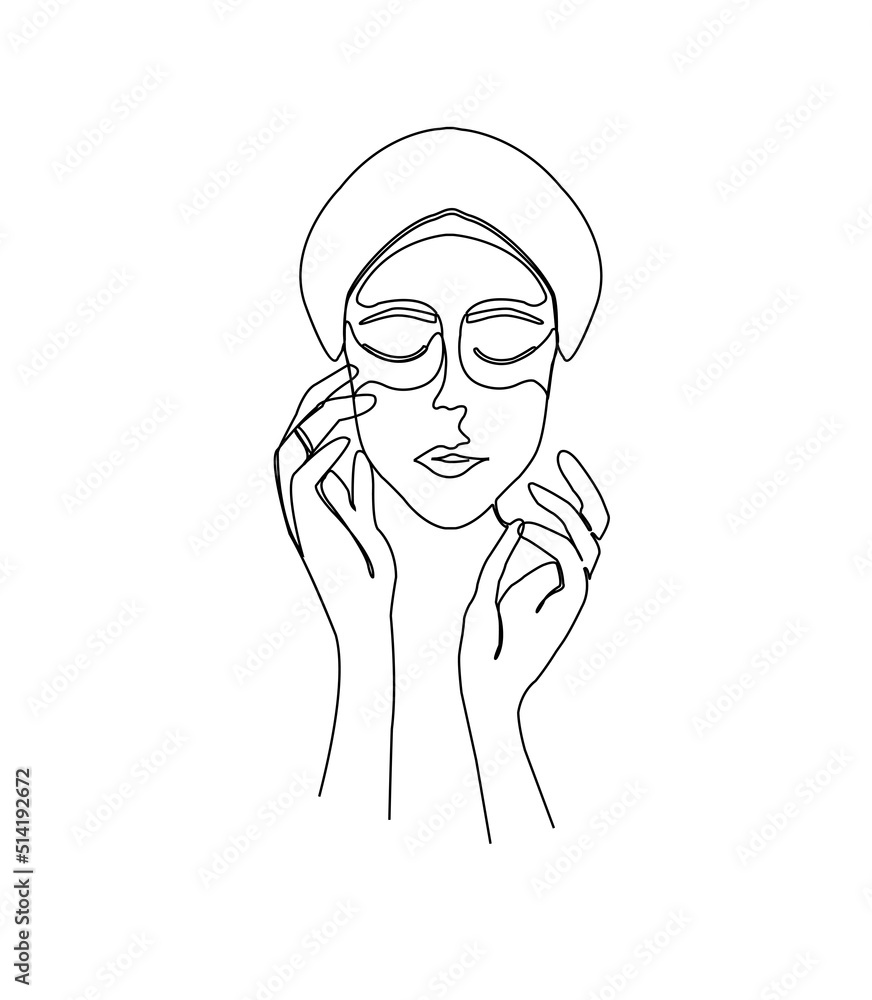 skin care one line illustration. line art woman beauty drawing design ...