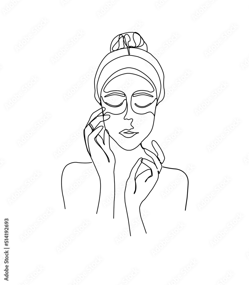 Vetor de skin care one line illustration. line art woman skincare ...