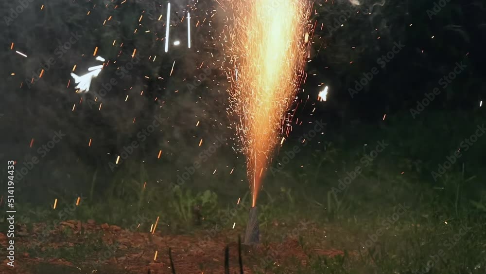 Volcano Eruption Pyrotechnics Firework Party Fun at Night Stock Video ...